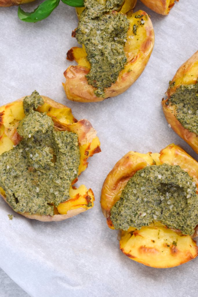 Smashed Potatoes with Walnut Pesto – Crystal Sky Vogel